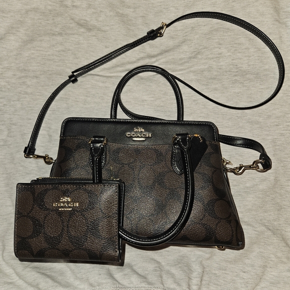 Coach | Bags | Coach Black Satchel With Signature Design And Leather ...